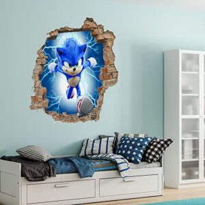 Kids 3D Cartoon Sonic Wall Decal Peel and Stick Removable Cute Stickers for Sonic Boys Girls Room Nursery Wall Decor Decals Kids Sonic Themed Room Stickers