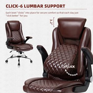 YAMASORO Comfortable Ergonomic Desk Chair Executive Office Chairs with Flip-up Armrests - Adjustable Headrest, Tilt and Lumbar Support - Black Bonded Leather,Brown