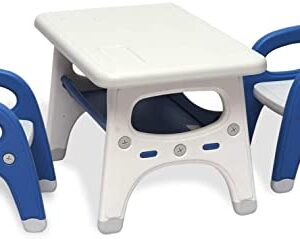 KINBOR BABY Kids Table and Chair Set - Activity Table for Toddlers 1-3 (Blue & White 1)