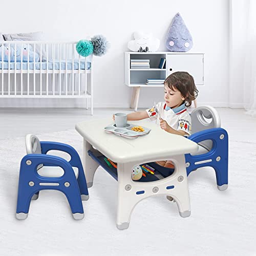 KINBOR BABY Kids Table and Chair Set - Activity Table for Toddlers 1-3 (Blue & White 1)