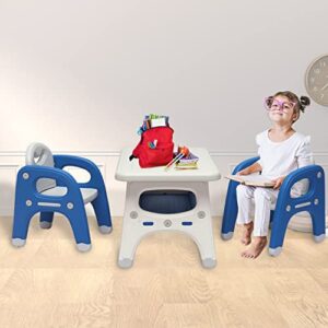 KINBOR BABY Kids Table and Chair Set - Activity Table for Toddlers 1-3 (Blue & White 1)