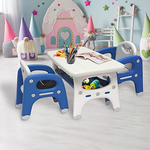 KINBOR BABY Kids Table and Chair Set - Activity Table for Toddlers 1-3 (Blue & White 1)