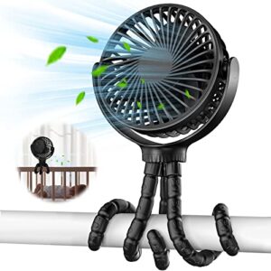 baby stroller fan, mini portable personal handheld fan,clip on fan with flexible tripod, usb rechargeable cooling desk fan for travel, car seat, camping, bedroom(black)