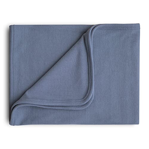 mushie Extra Soft Baby Blanket | Organic Cotton Ribbed Receiving Blanket, Swaddle, Stroller | 35x35 Inch (Tradewinds)