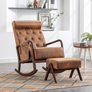 Cimcame Rocking Chair with Ottoman and Headrest Upholstered Nursery Glider Rocker Chair with Thick Padded Cushion High Backrest Accent Lounge Chairs for Living Room Bedroom