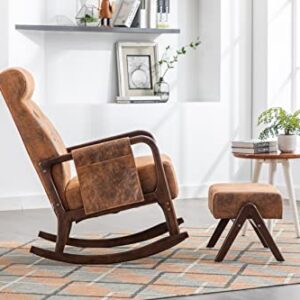 Cimcame Rocking Chair with Ottoman and Headrest Upholstered Nursery Glider Rocker Chair with Thick Padded Cushion High Backrest Accent Lounge Chairs for Living Room Bedroom