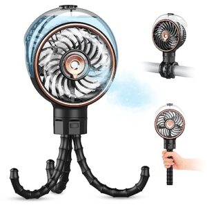 ausic misting fan, 100ml stroller fan with mist, portable fan outdoor 360° pivot, clip on fan detachable tripod, personal beach fan, golf cart fan, handheld fan, desk fan for treadmill, car seat