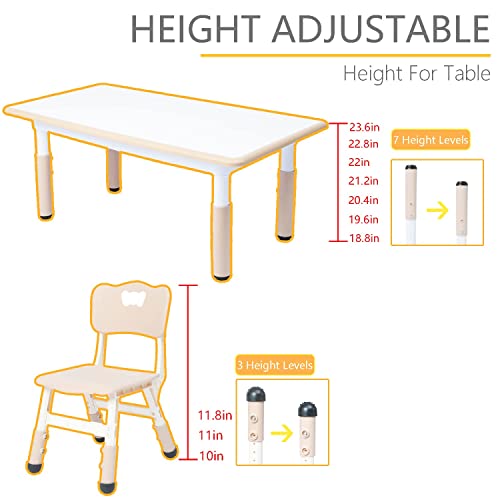 ALBSEOY Kids Table and Chair Set, Toddler Daycare Table and Chairs for Boys and Girls Age 2-12, Height Adjustable Table with 6 Seats, Preschool Table, Kids Table for Classrooms/Daycares/Homes