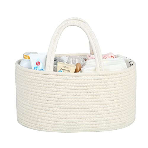 QiANBiRD Baby Diaper Caddy Organizer for Girl Boy Rope Car Diaper Caddy Organizer Basket for Changing Table Cart Portable Diaper Organizer Caddy Tote Baby Organizer for Nursery Shower Registry White