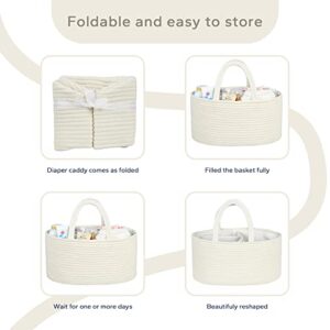 QiANBiRD Baby Diaper Caddy Organizer for Girl Boy Rope Car Diaper Caddy Organizer Basket for Changing Table Cart Portable Diaper Organizer Caddy Tote Baby Organizer for Nursery Shower Registry White