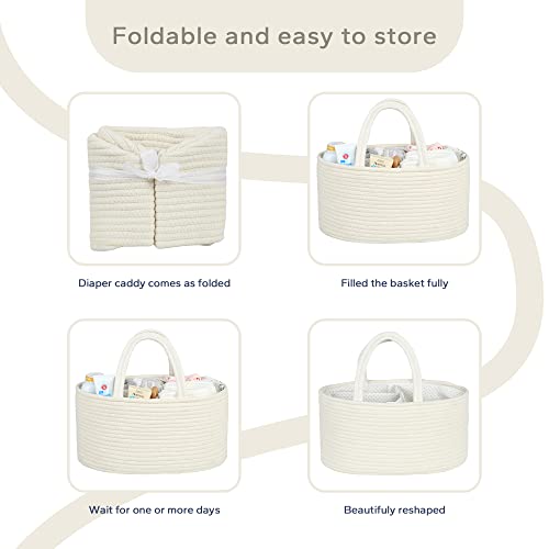 QiANBiRD Baby Diaper Caddy Organizer for Girl Boy Rope Car Diaper Caddy Organizer Basket for Changing Table Cart Portable Diaper Organizer Caddy Tote Baby Organizer for Nursery Shower Registry White