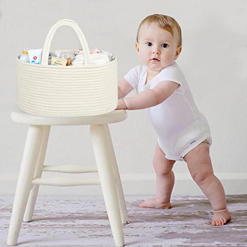 QiANBiRD Baby Diaper Caddy Organizer for Girl Boy Rope Car Diaper Caddy Organizer Basket for Changing Table Cart Portable Diaper Organizer Caddy Tote Baby Organizer for Nursery Shower Registry White