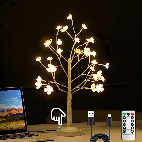 Anycosy 21'' Tabletop Bonsai Tree Lights,120 LED Plum Blossom Tree Table Lamp with 8 Modes & 6 Hrs Timer,Battery/USB Operated Artificial Tree with Lights for Indoor Decoration