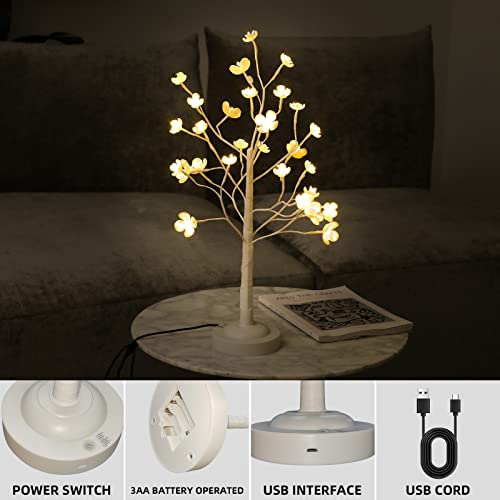 Anycosy 21'' Tabletop Bonsai Tree Lights,120 LED Plum Blossom Tree Table Lamp with 8 Modes & 6 Hrs Timer,Battery/USB Operated Artificial Tree with Lights for Indoor Decoration