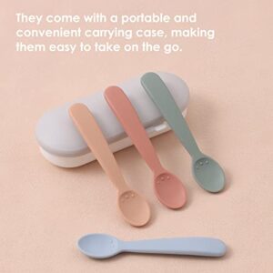 ROCCED Silicone Baby Spoons Set of 4, Baby Feeding Spoons First Stage Baby Infant Spoons Baby Training Spoon Self Feeding Soft-tip Spoons for Infant Baby Utensils Feeding Supplies 3M+