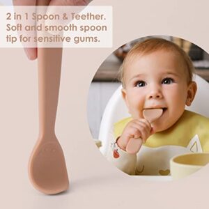 ROCCED Silicone Baby Spoons Set of 4, Baby Feeding Spoons First Stage Baby Infant Spoons Baby Training Spoon Self Feeding Soft-tip Spoons for Infant Baby Utensils Feeding Supplies 3M+