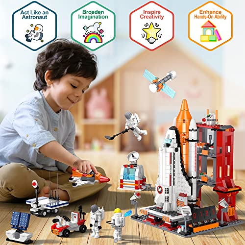 Space Exploration Shuttle Toys for 6 7 8 9 10 11 12 Year Old Kids, 11-in-1 STEM Aerospace Rocket Building Kit for 6-12 Year Old Boys Girls, Best Gifts for Christmas Birthday - 855pcs