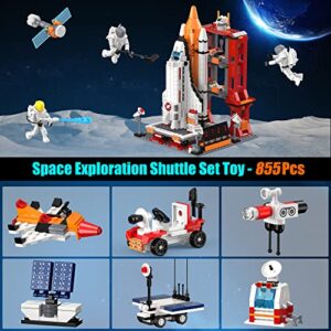 Space Exploration Shuttle Toys for 6 7 8 9 10 11 12 Year Old Kids, 11-in-1 STEM Aerospace Rocket Building Kit for 6-12 Year Old Boys Girls, Best Gifts for Christmas Birthday - 855pcs