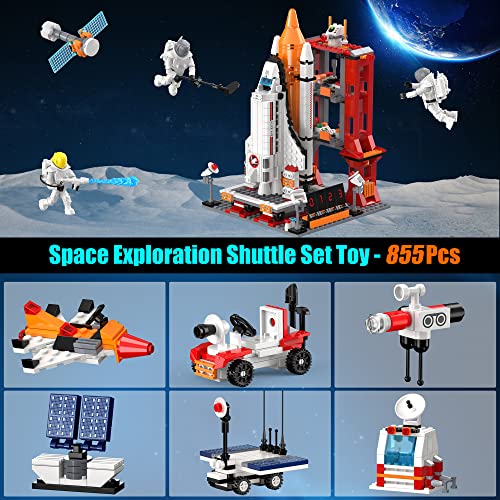 Space Exploration Shuttle Toys for 6 7 8 9 10 11 12 Year Old Kids, 11-in-1 STEM Aerospace Rocket Building Kit for 6-12 Year Old Boys Girls, Best Gifts for Christmas Birthday - 855pcs