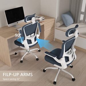 Office Chair, High Back Ergonomic Desk Chair, Breathable Mesh Desk Chair with Adjustable Lumbar Support and Headrest, Swivel Task Chair with flip-up Armrests, Executive Chair for Home Office