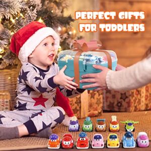 Kiddiworld Mini Car Toys for 1 Year Old Boy Gifts|12 Sets Baby Pull-Back Truck with Playmat and Storage Box for Toddlers Age 1-2|Baby Toys 12-18 Months|1st Birthday Gifts for One Year Old Infant Boy