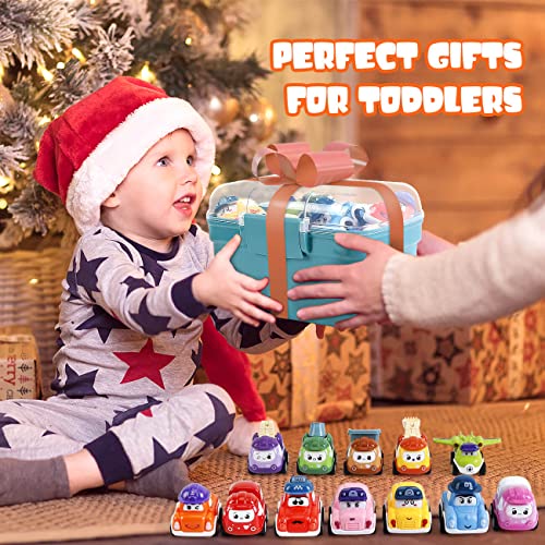 Kiddiworld Mini Car Toys for 1 Year Old Boy Gifts|12 Sets Baby Pull-Back Truck with Playmat and Storage Box for Toddlers Age 1-2|Baby Toys 12-18 Months|1st Birthday Gifts for One Year Old Infant Boy