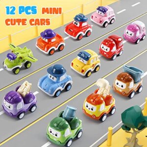 Kiddiworld Mini Car Toys for 1 Year Old Boy Gifts|12 Sets Baby Pull-Back Truck with Playmat and Storage Box for Toddlers Age 1-2|Baby Toys 12-18 Months|1st Birthday Gifts for One Year Old Infant Boy