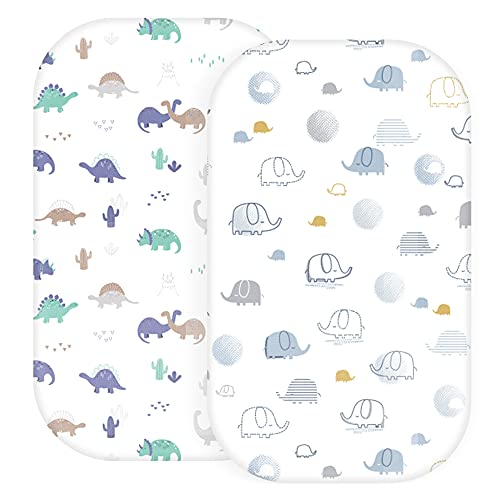 AMKE Bassinet Fitted Sheet,2 Pack,Rectangle and Oval Baby Bassinet Fitted Sheets,100% Cotton Nursery Bedding,Fits AMKE Sleeper Crib Mattress (Animals)