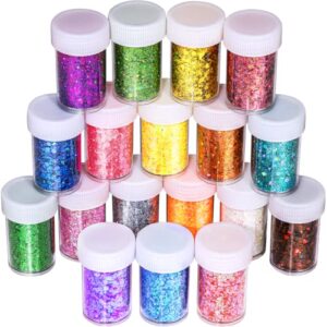 chunky glitter, leobro 18 jars glitter, mixed fine chunky glitter for crafts, craft glitter for resin, holographic iridescent glitter bulk, glitter for tumbler nail jewelry diy art crafts, total 270g