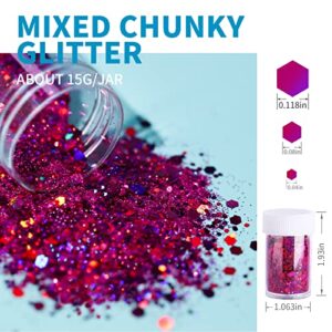 Chunky Glitter, LEOBRO 18 Jars Glitter, Mixed Fine Chunky Glitter for Crafts, Craft Glitter for Resin, Holographic Iridescent Glitter Bulk, Glitter for Tumbler Nail Jewelry DIY Art Crafts, Total 270g