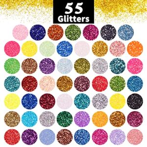 Ultra Fine Holographic and Iridescent Glitter, 55 Colors Extra Fine Resin Glitter Powder, Craft Glitter for Resin Tumblers Art Crafts Making, Cosmetic Glitter for Nail Body Eye Face Hair Makeup