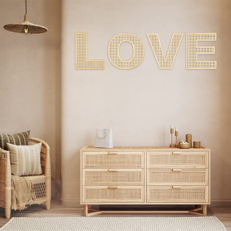 Wooden Rattan Letters for Wall Decor Rustic Wooden Letters 12 Inch Wood Letter Rattan Wall Decor for Wedding Nursery Sign Baby Shower Newborn Birthday Gift Boho Bedroom Decoration (A)