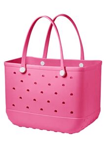 qkstan rubber tote bag beach bag，waterproof sandproof travel bags washable handbag for sports beach market (rose red, x-large)