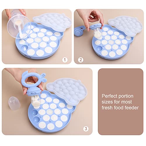 Dilovely Baby Fruit Feeder & Babies Food Freezer Trays with Lid, Pacifier Feeder, Silicone Food Molds Trays for Homemade Baby Food, Frozen Breast Milk Cube, BPA Free Blue