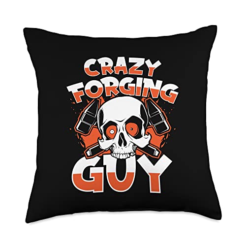 Forging Tools Equipment Kit Gifts For Beginners Crazy Guy Anvil Hobby Legend Forging Blacksmith Throw Pillow, 18x18, Multicolor