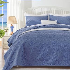 grt quilt set king size - navy lightweight summer quilt bedding set, ultra-soft summer microfiber bedspread, wrinkle modern style coverlet for all season - 3 piece (1 quilt, 2 pillow shams)