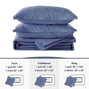 GRT Quilt Set King Size - Navy Lightweight Summer Quilt Bedding Set, Ultra-Soft Summer Microfiber Bedspread, Wrinkle Modern Style Coverlet for All Season - 3 Piece (1 Quilt, 2 Pillow Shams)