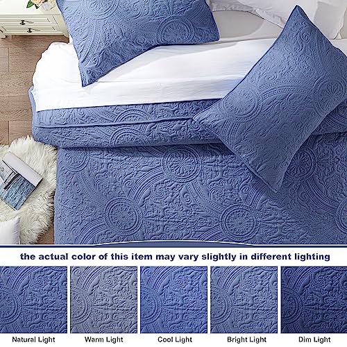 GRT Quilt Set King Size - Navy Lightweight Summer Quilt Bedding Set, Ultra-Soft Summer Microfiber Bedspread, Wrinkle Modern Style Coverlet for All Season - 3 Piece (1 Quilt, 2 Pillow Shams)