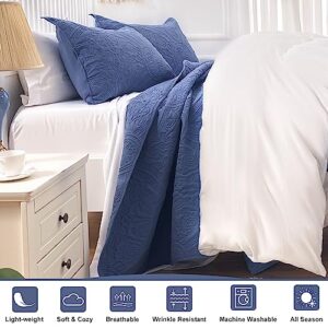 GRT Quilt Set King Size - Navy Lightweight Summer Quilt Bedding Set, Ultra-Soft Summer Microfiber Bedspread, Wrinkle Modern Style Coverlet for All Season - 3 Piece (1 Quilt, 2 Pillow Shams)