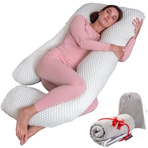 U Shaped Pregnancy Body Pillow with 2 Removable Covers for Sleeping Full Body, Head, Belly, Back, Leg Pillow for Side Sleepers Maternity Pillow (Mesh Airflow - Light Green + Jersey Light Grey)