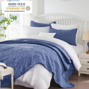 GRT Quilt Set King Size - Navy Lightweight Summer Quilt Bedding Set, Ultra-Soft Summer Microfiber Bedspread, Wrinkle Modern Style Coverlet for All Season - 3 Piece (1 Quilt, 2 Pillow Shams)