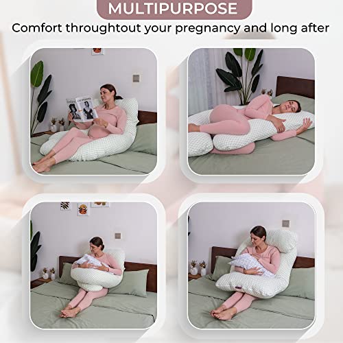 U Shaped Pregnancy Body Pillow with 2 Removable Covers for Sleeping Full Body, Head, Belly, Back, Leg Pillow for Side Sleepers Maternity Pillow (Mesh Airflow - Light Green + Jersey Light Grey)