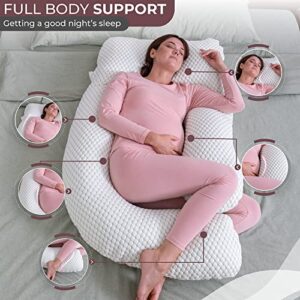 U Shaped Pregnancy Body Pillow with 2 Removable Covers for Sleeping Full Body, Head, Belly, Back, Leg Pillow for Side Sleepers Maternity Pillow (Mesh Airflow - Light Green + Jersey Light Grey)