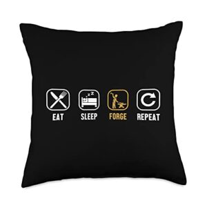 forging equipment starter kit gifts for beginners eat sleep repeat forging anvil hobby legend blacksmith throw pillow, 18x18, multicolor