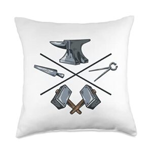 forging equipment starter kit gifts for beginners anvil hobby legend forging professional blacksmith throw pillow, 18x18, multicolor