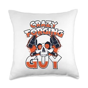 forging tools equipment kit gifts for beginners crazy guy anvil hobby legend forging blacksmith throw pillow, 18x18, multicolor