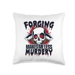 forging equipment starter kit gifts for beginners makes me less murdery forging anvil blacksmith throw pillow, 16x16, multicolor