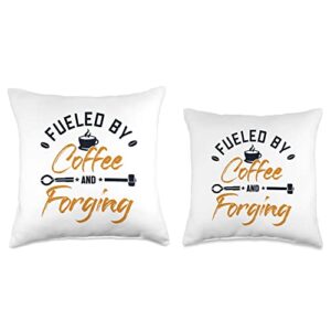 Forging Tools Equipment Kit Gifts For Beginners Fueled by Coffee Forging Anvil Blacksmith Throw Pillow, 16x16, Multicolor