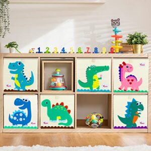 Kacctyen 6 Pcs 13 Inch Foldable Dinosaur Toy Storage Cubes Animal Organizer Bins Fabric Toy Box Chest Basket Container for Toddlers Kids Boys and Girls Nursery Playroom