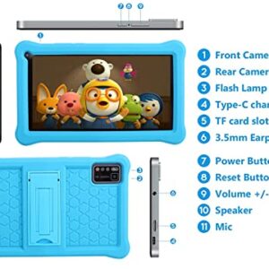 Kids Tablet Android 11 Tablet 7 inch for Kids, 3GB RAM 32GB ROM 128GB Expand,Google Certificated, Kids Software Pre-Installed, Bluetooth, WiFi.……